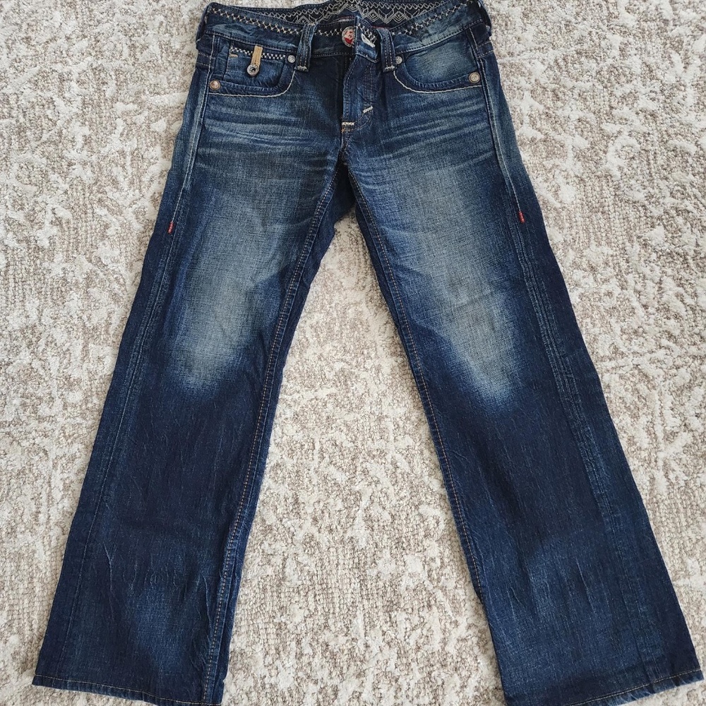 Edwin Rare Vintage Blue Trip Denim Wide Leg Jeans Fro… - Gem